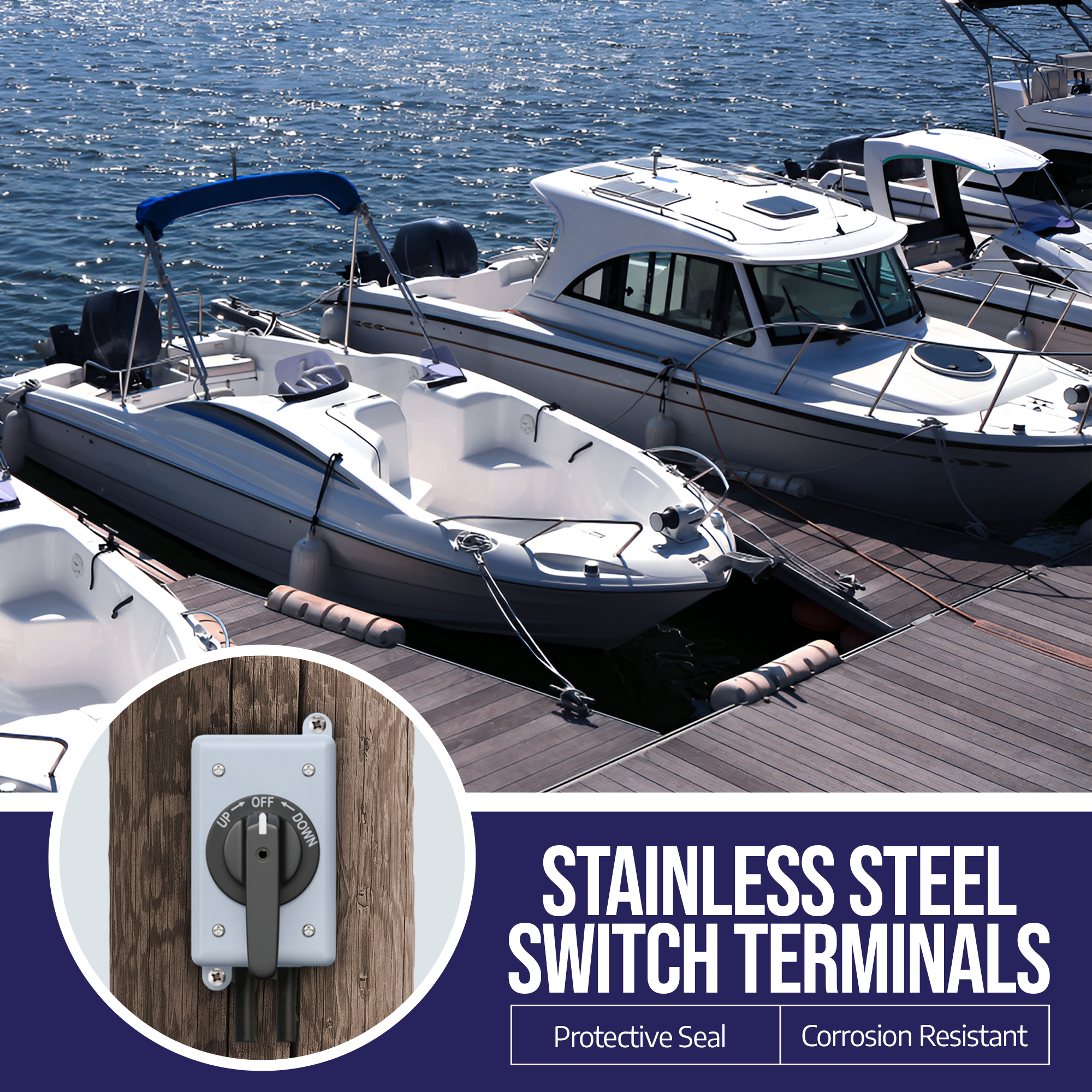 AMS Boat Lift Switch: With GCFI & 21 Ft Cable: 3-Position (Spring Retu ...